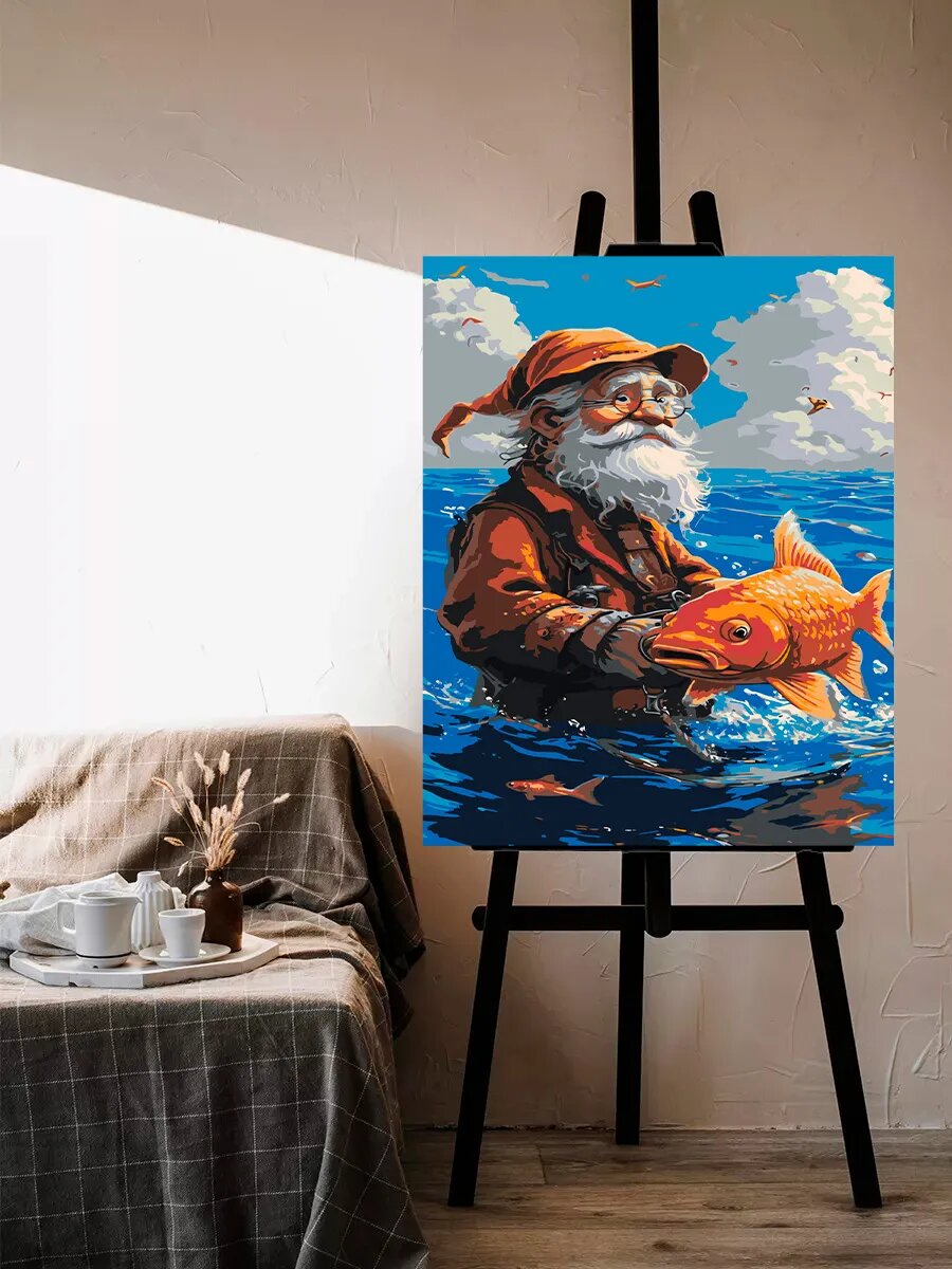 Картина по номерам Рыбак и Золотая Рыбка Сказка Животное