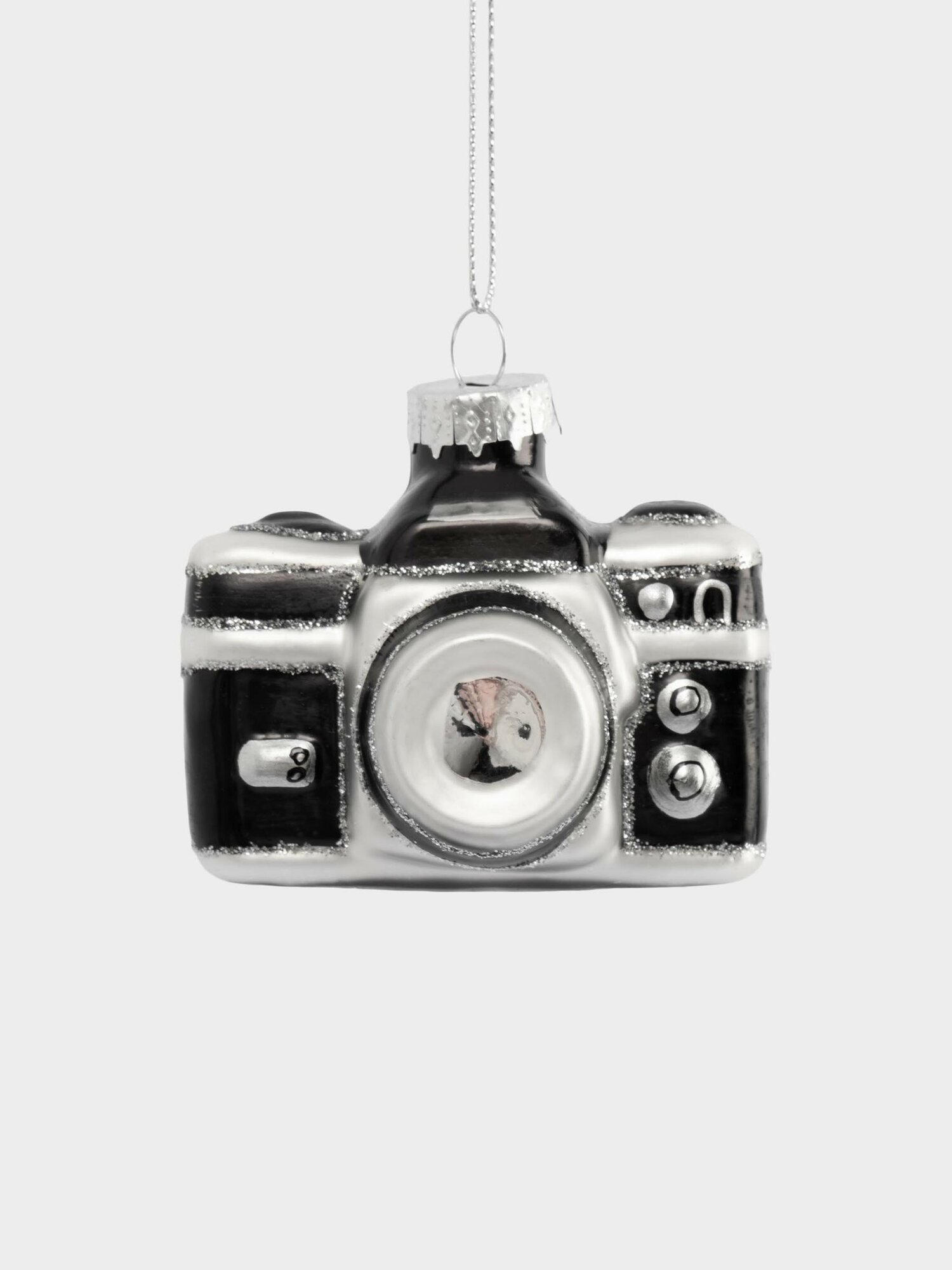 Игрушка елочная, 7✕5 см, стекло, черно-белая, Фотоаппарат, New year (Anna Lafarg)