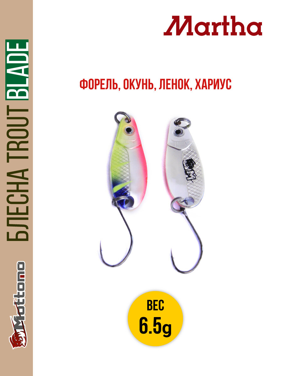 Блесна колеблющаяся для рыбалки Trout Blade Martha 6.5g 023. Колебалка на жереха, щуку, окуня