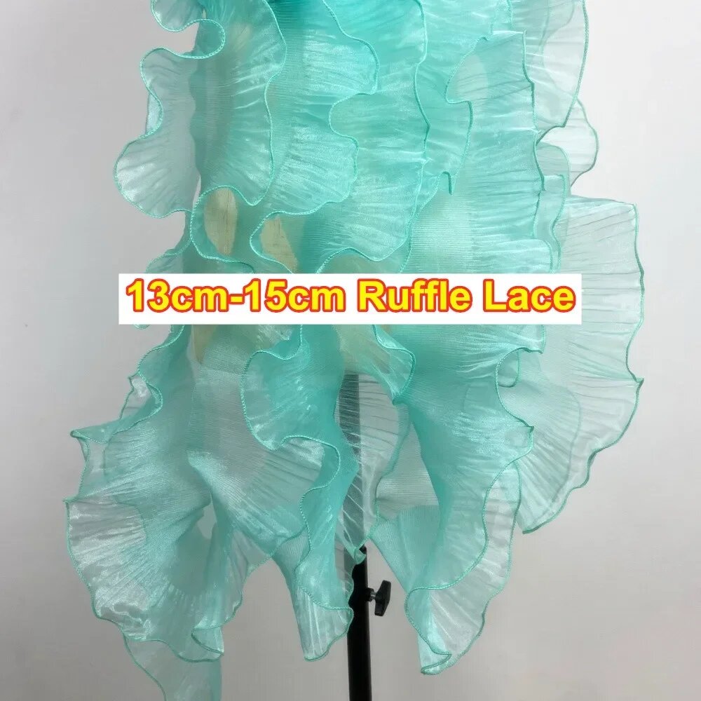 1 ярд Русалка 3d плиссированный цветок кружево волшебный цвет лазерный градиент для свадьбы волна полосатая декоративная ткань