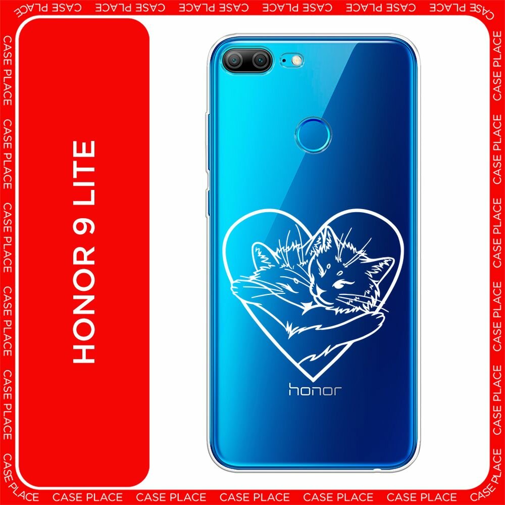 Чехол на Honor 9 Lite / Хонор 9 Лайт с принтом "Влюблённые котики рисунок 2 - 14 февраля", прозрачный