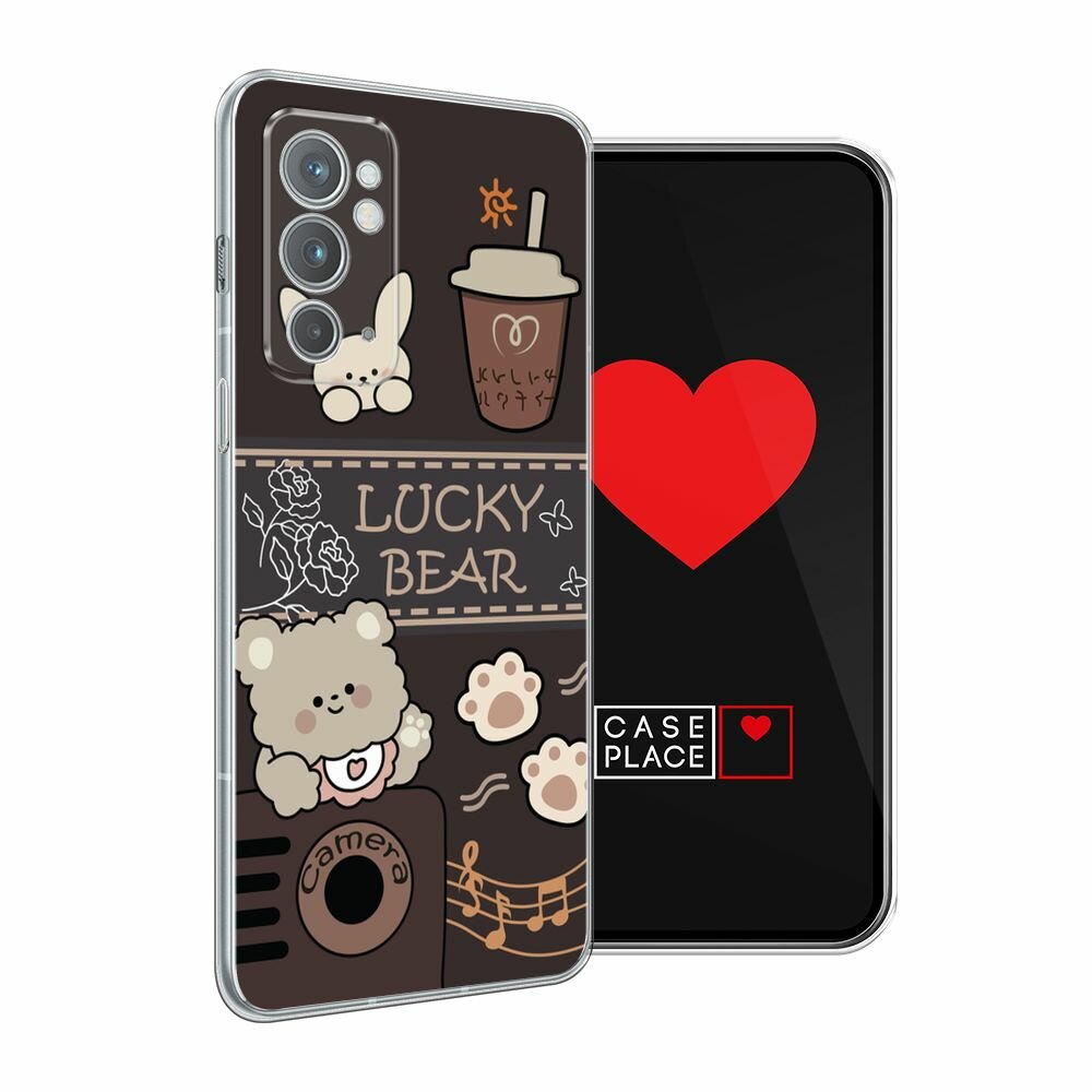 Чехол на OnePlus 9RT / ВанПлас 9RT с принтом "Lucky bear coffee 1" — фото 1