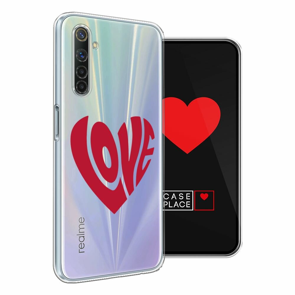 Чехол на Realme 6 / Реалми 6 с принтом "Love heart 2 - 14 февраля", прозрачный — фото 1