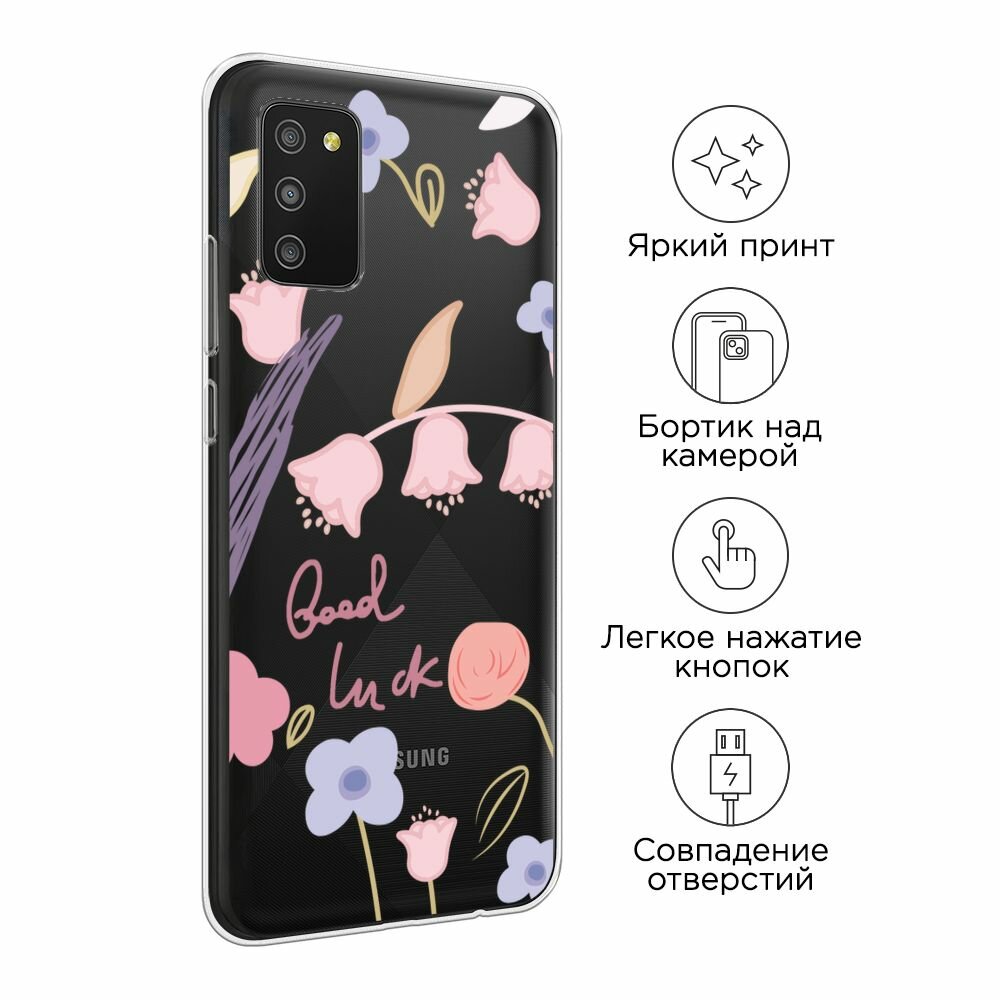 Чехол на Samsung Galaxy A02s / Самсунг Галакси A02s с принтом "Lucky flowers", прозрачный — фото 1