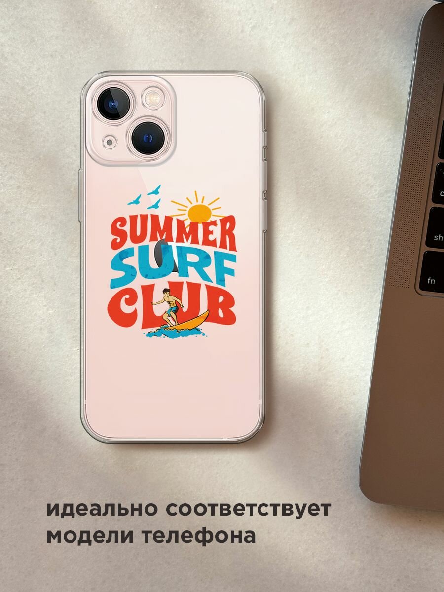 Чехол на Apple iPhone 13 mini / Айфон 13 мини с принтом "Summer surf club", прозрачный — фото 1