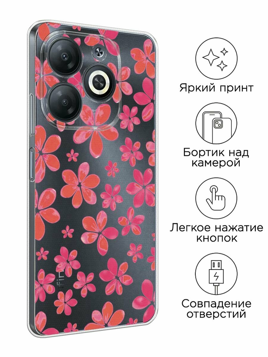 Чехол на Infinix Smart 8 Plus / Инфиникс Смарт 8 Плюс с принтом "Росыпь ярких цветов", прозрачный — фото 1