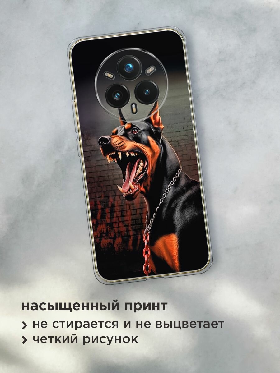 Чехол на Realme 14 Pro+ / Реалми 14 Про+ с принтом "Доберман с цепью" — фото 1