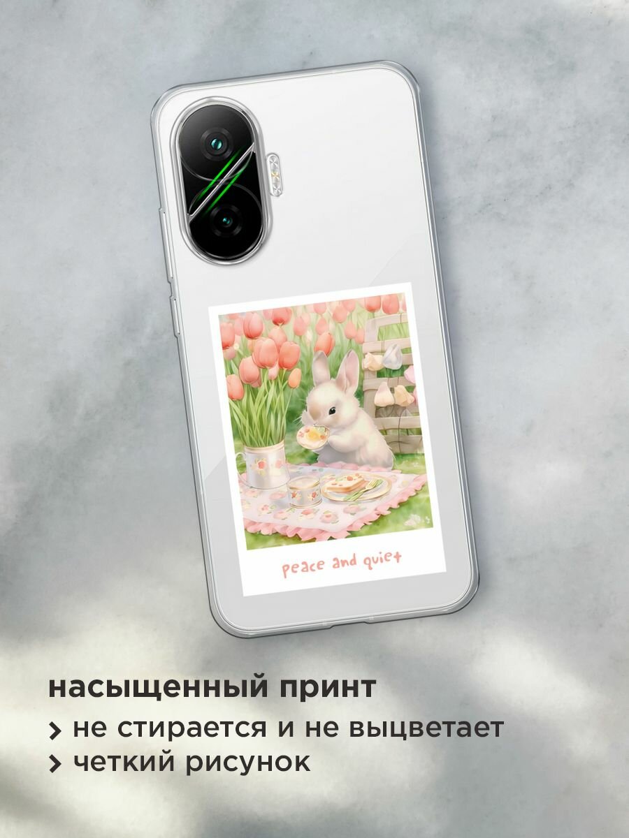 Чехол на Poco F7 / Поко F7 с принтом "Кролик на пикнике", прозрачный — фото 1