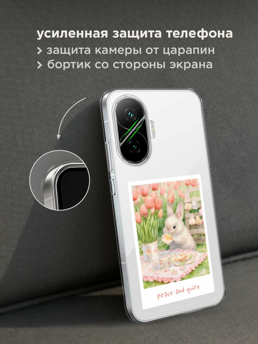 Чехол на Poco F7 / Поко F7 с принтом "Кролик на пикнике", прозрачный — фото 1