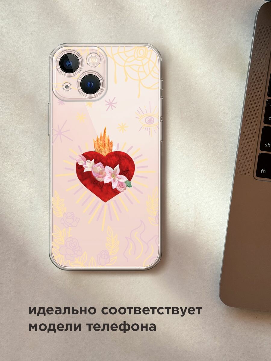 Чехол на Apple iPhone 13 mini / Айфон 13 мини с принтом "Сердце в цветах", прозрачный — фото 1