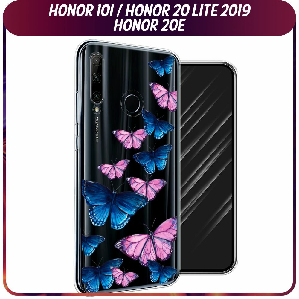 Чехол на Honor 10i/20 Lite 2019/20e/Huawei P Smart Plus 2019 / Хонор 10i с принтом "Взлетающие бабочки", прозрачный