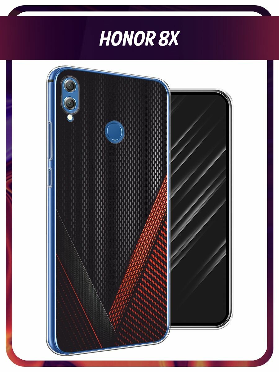 Силиконовый чехол на Honor 8X / Хонор 8Х с принтом "Красный карбон"