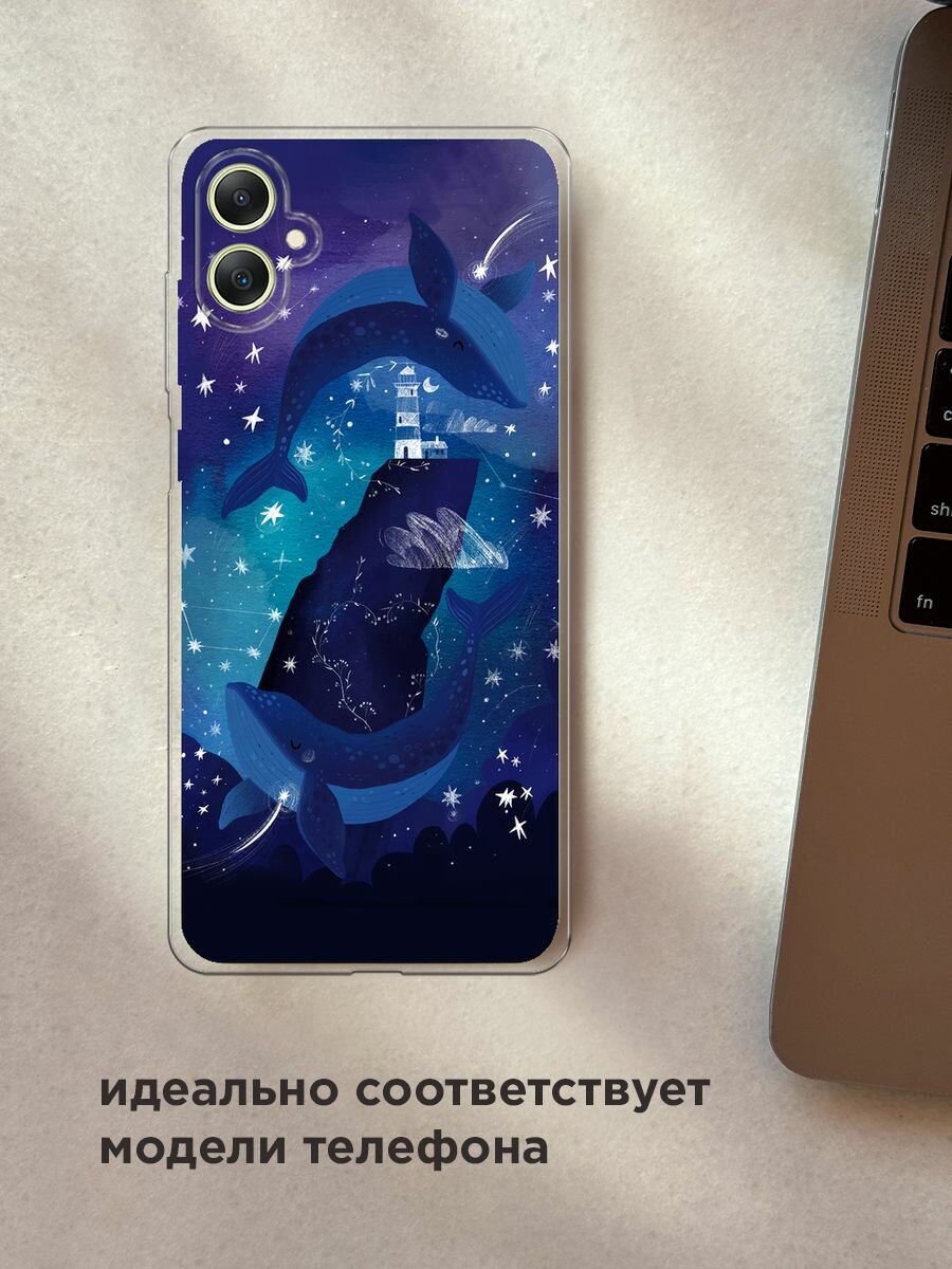 Чехол на Samsung Galaxy A06 / Самсунг Галакси А06 с принтом "Ночные киты" — фото 1