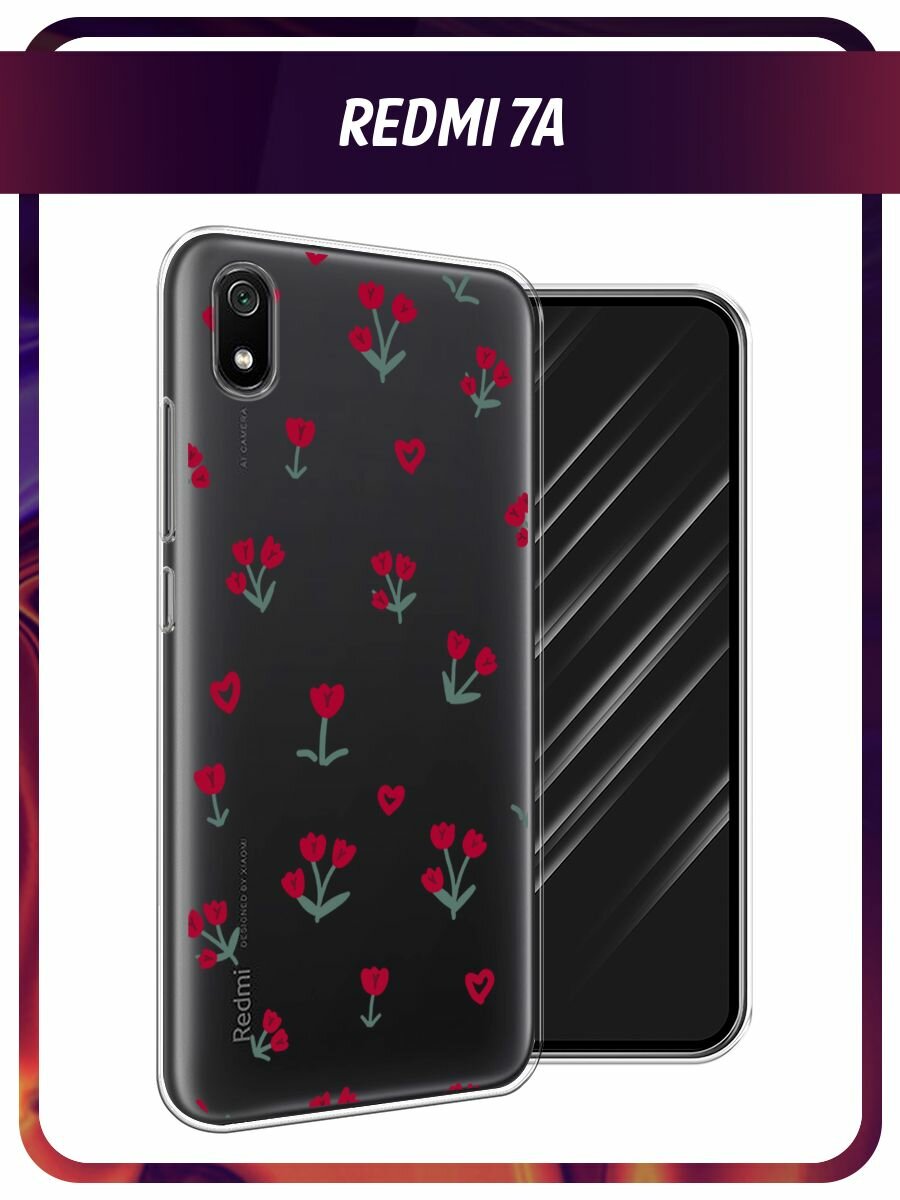 Чехол на Xiaomi Redmi 7A / Сяоми Редми 7А с принтом "Красные тюльпанчики", прозрачный