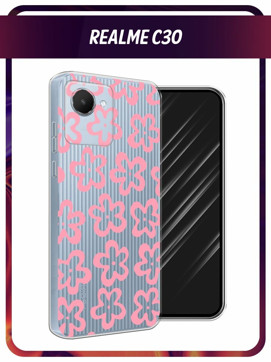 Чехол на Realme C30 / Реалми C30 с принтом "Простые розовые цветочки", прозрачный