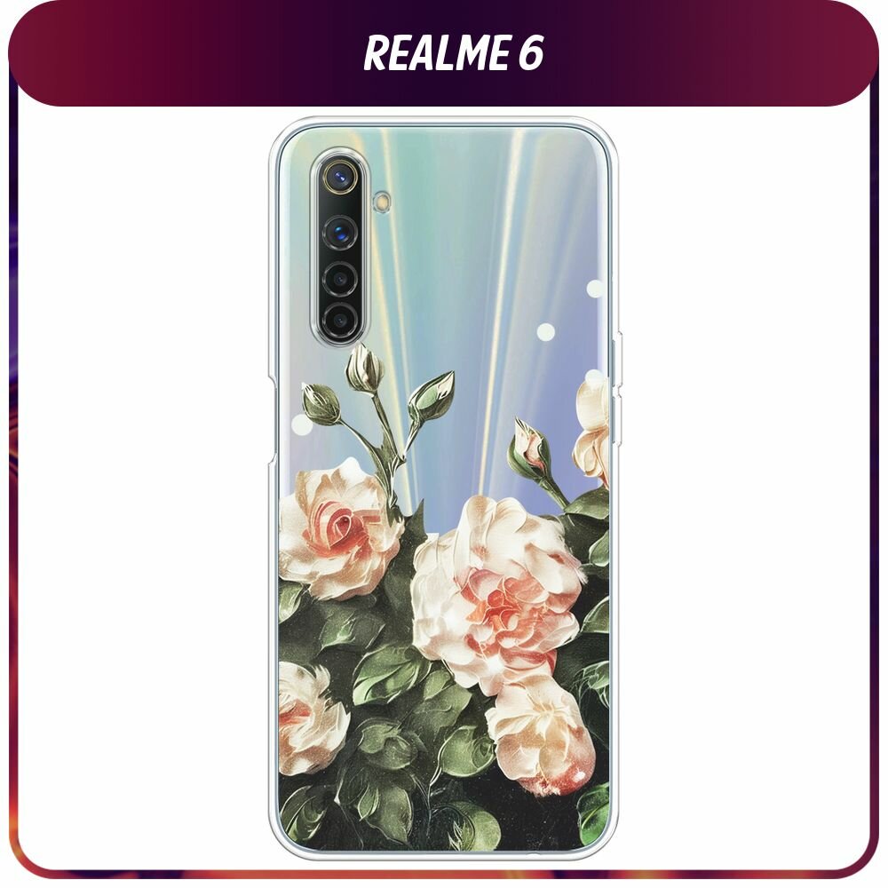 Чехол на Realme 6 / Реалми 6 с принтом Цветочная картина 2, прозрачный