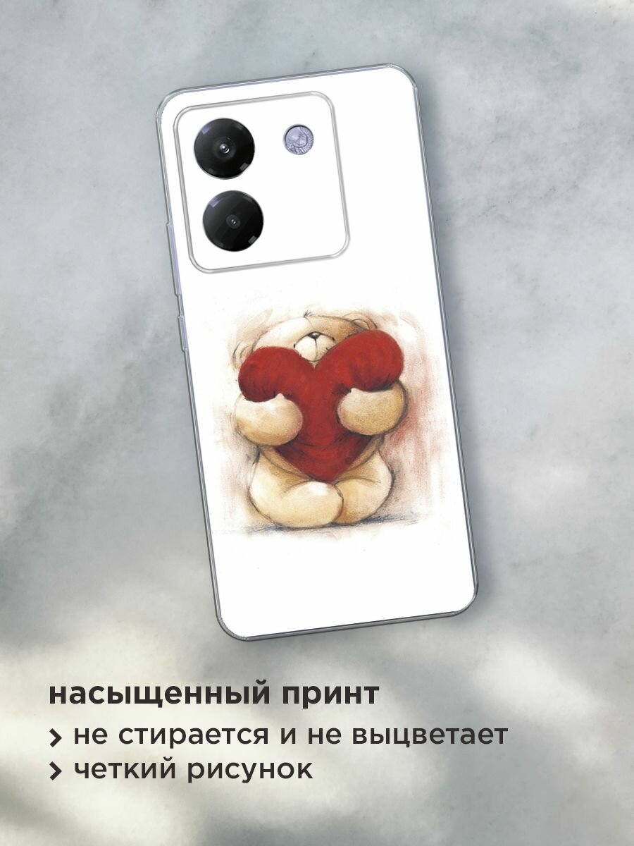 Чехол на Poco M7 Pro / Поко М7 Про с принтом "Мишка с сердцем 1" — фото 1