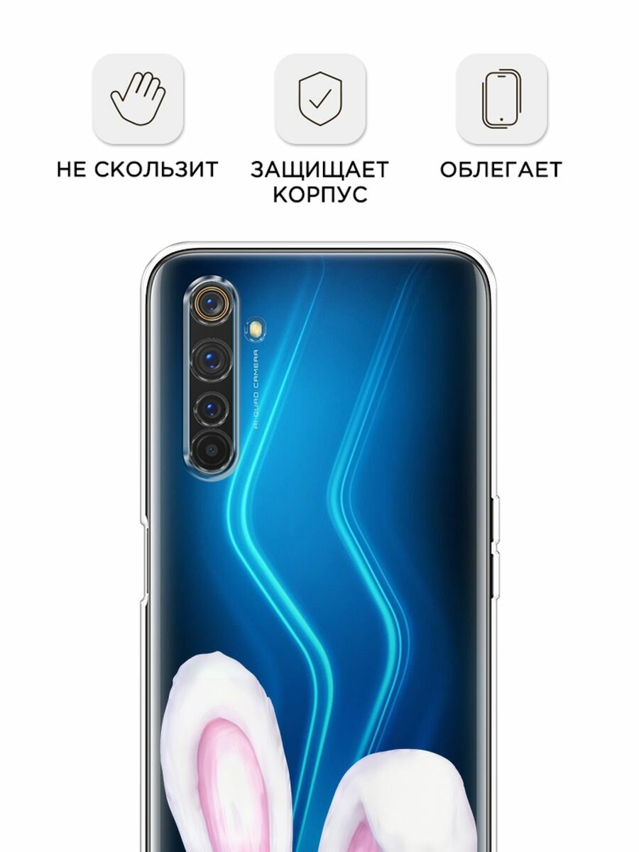 Чехол на Realme 6 Pro / Реалми 6 Про с принтом "Кроличьи уши 2", прозрачный — фото 1