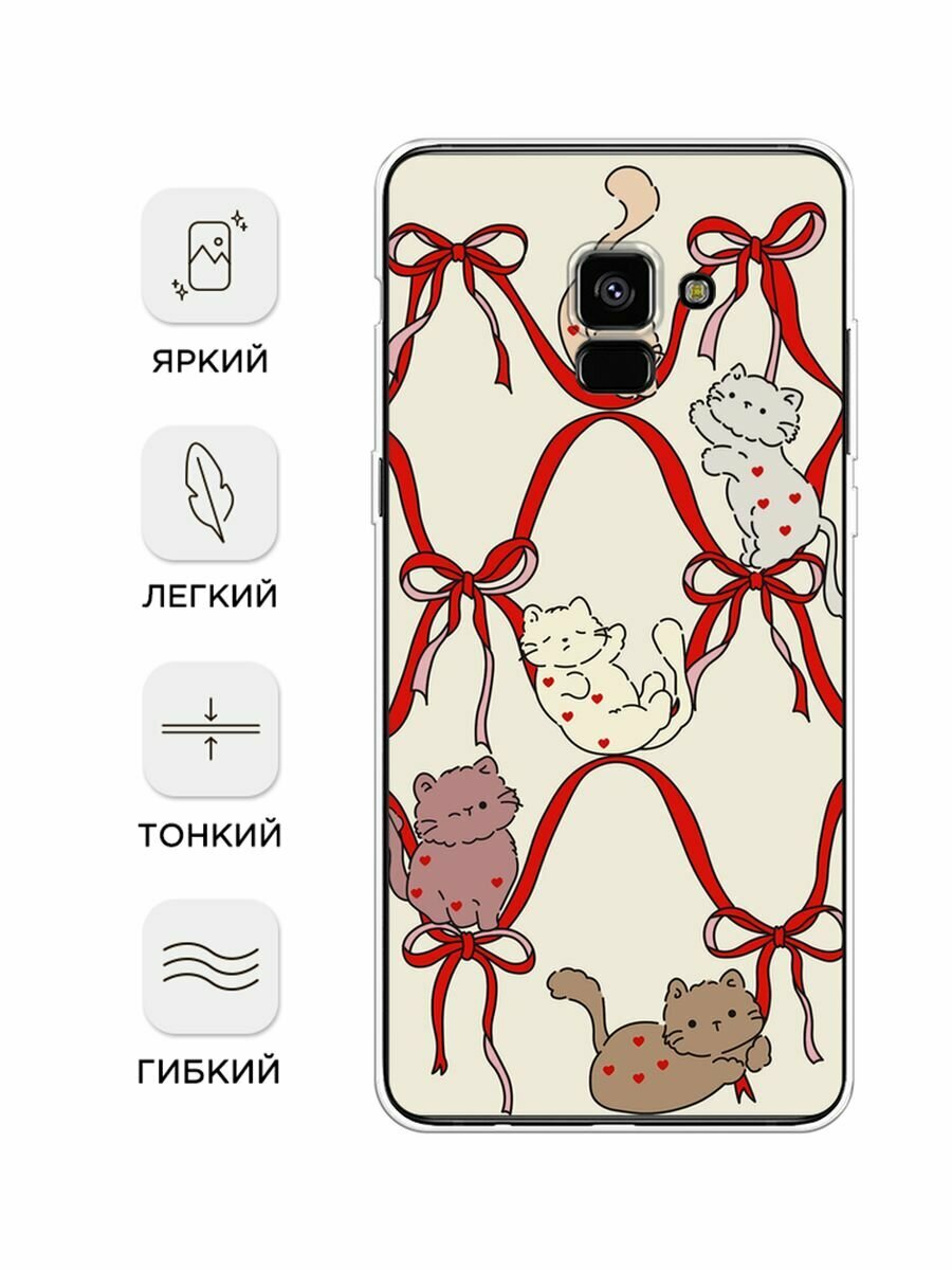 Чехол на Samsung Galaxy A8 + / Самсунг Галакси А8 Плюс 2018 с принтом "Котики в ленточках 1" — фото 1
