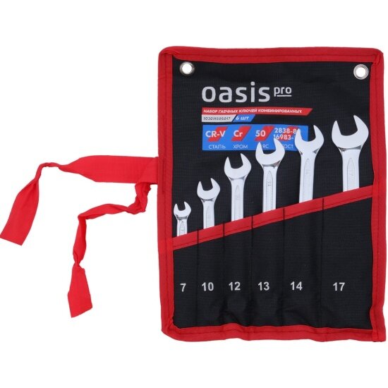 Набор гаечных ключей Oasis комбинированных Pro, 6 шт в сумке (глянцевый хром, с насечками) 103011505017