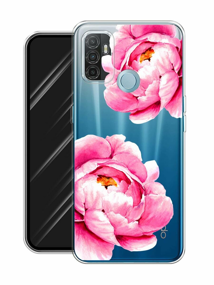 Чехол на Oppo A53 / Оппо А53 с принтом "Open peonies", прозрачный — фото 1