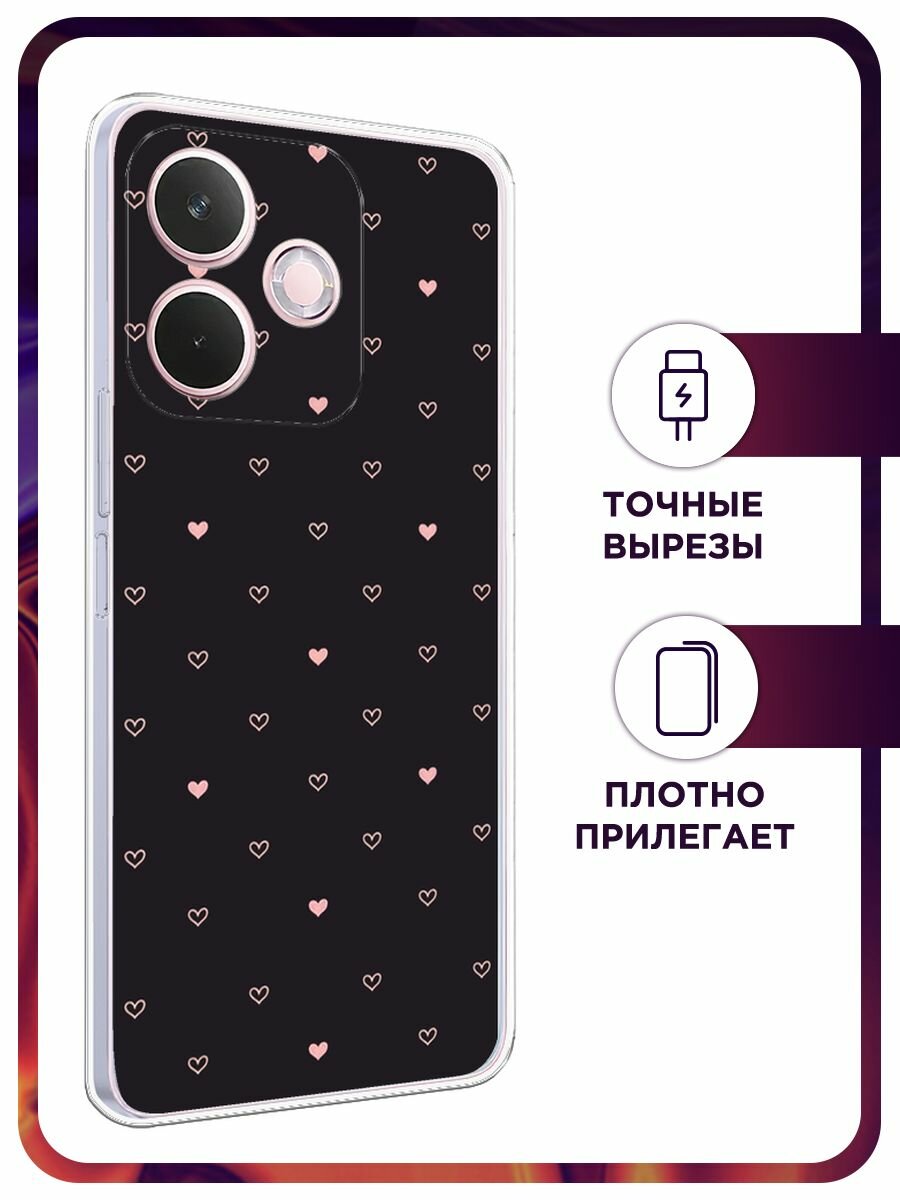 Чехол на Oppo A5 Pro / Оппо А5 Про с принтом "Черный фон и сердечки" — фото 1