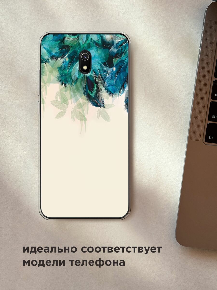 Чехол на Xiaomi Redmi 8A / Сяоми Редми 8А с принтом Перья голубого цвета — фото 1