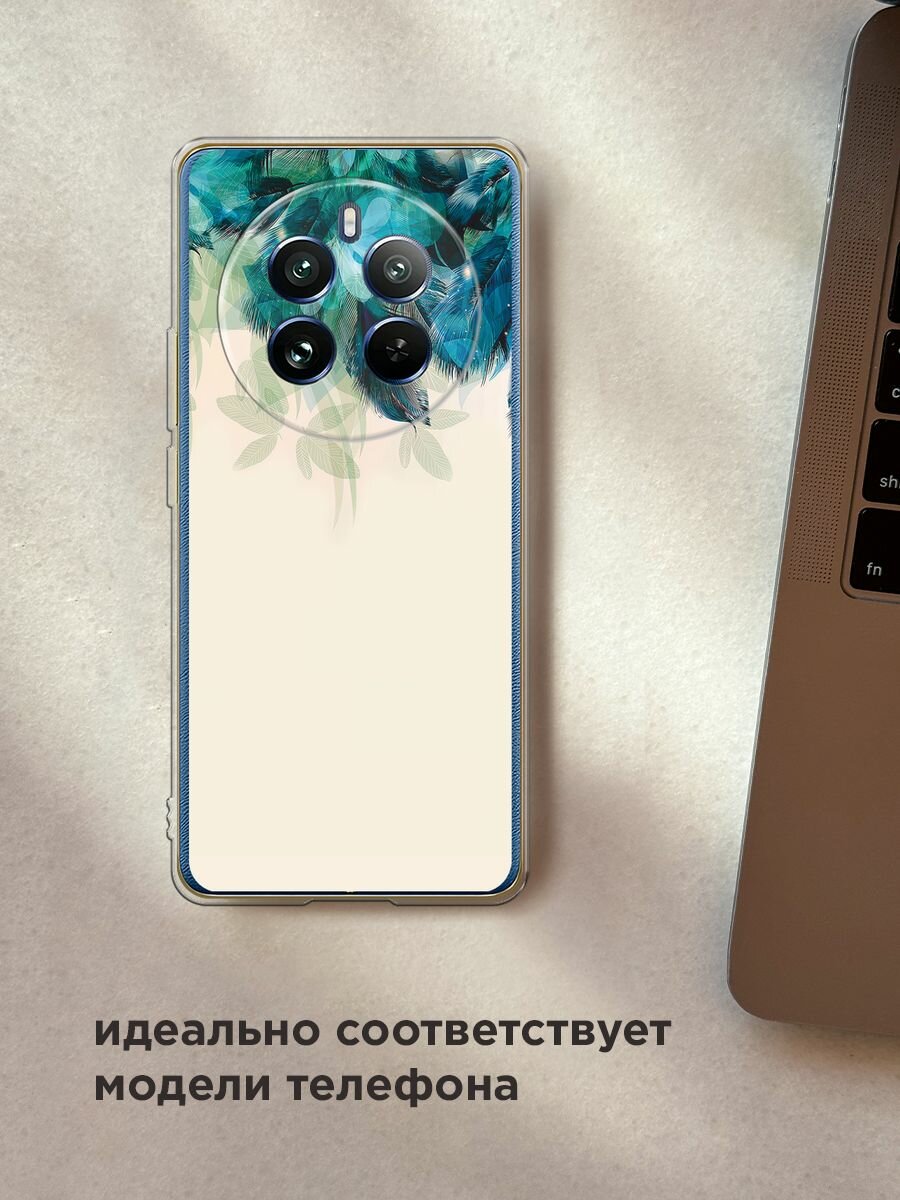 Чехол на Realme 12 Pro / Реалми 12 Про с принтом Перья голубого цвета — фото 1