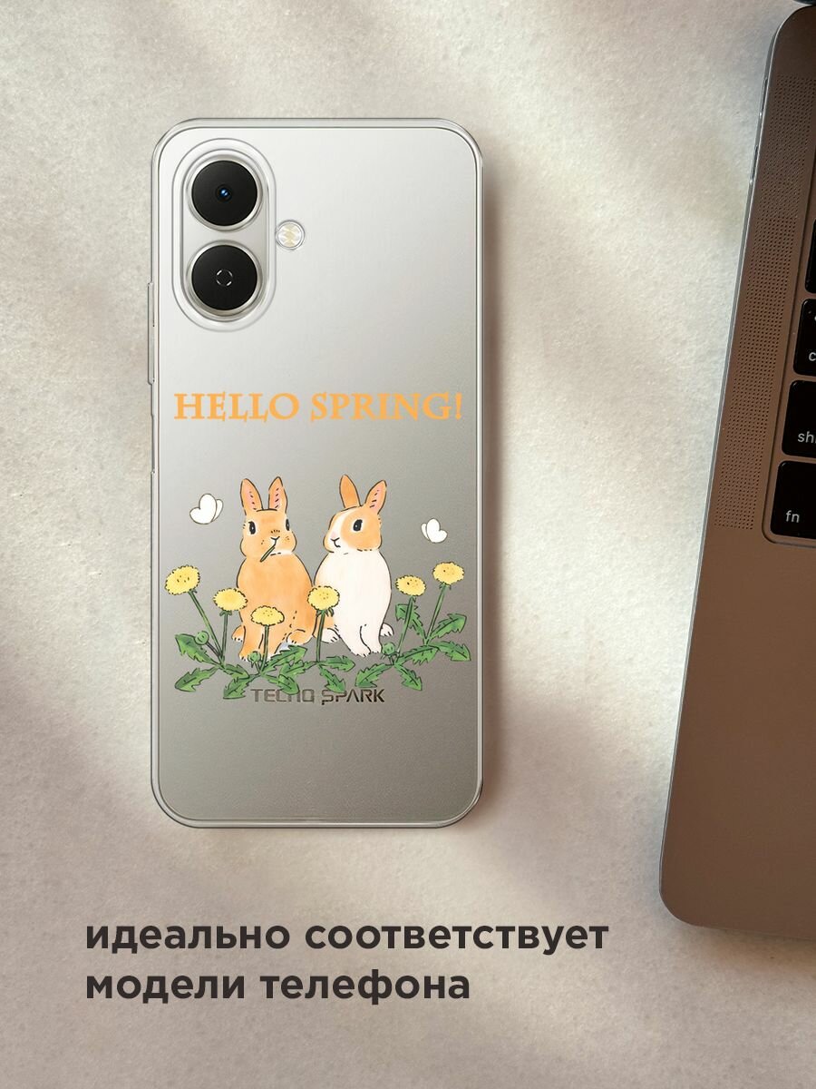 Чехол на Tecno Spark Go 2 / Текно Спарк Го 2 с принтом "Весенние кролики", прозрачный — фото 1