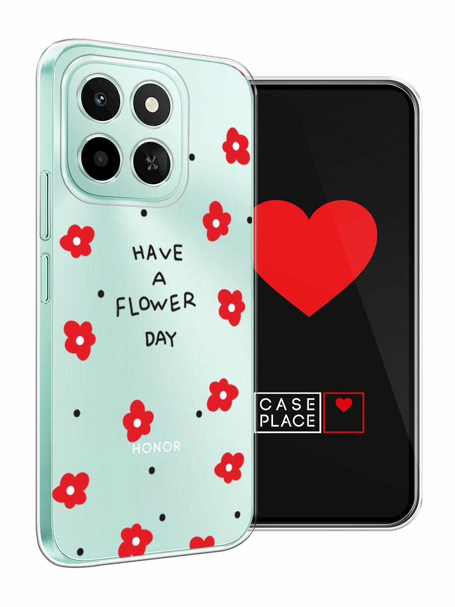 Чехол на Honor X6c / Хонор X6c с принтом "Have a flower day 2", прозрачный — фото 1