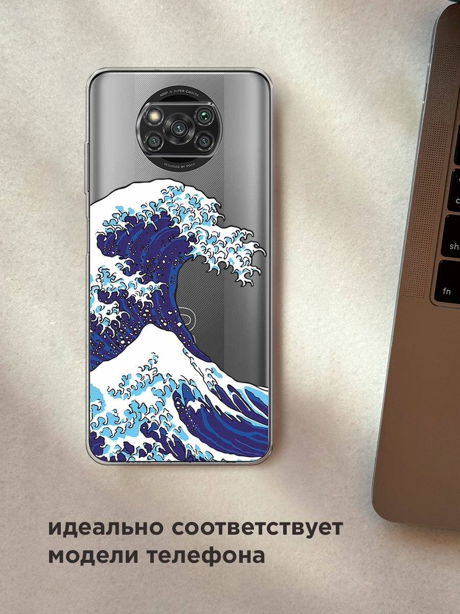 Чехол на Xiaomi Poco X3/X3 Pro / Поко X3/X3 Pro с принтом "Волна над Фудзи", прозрачный — фото 1
