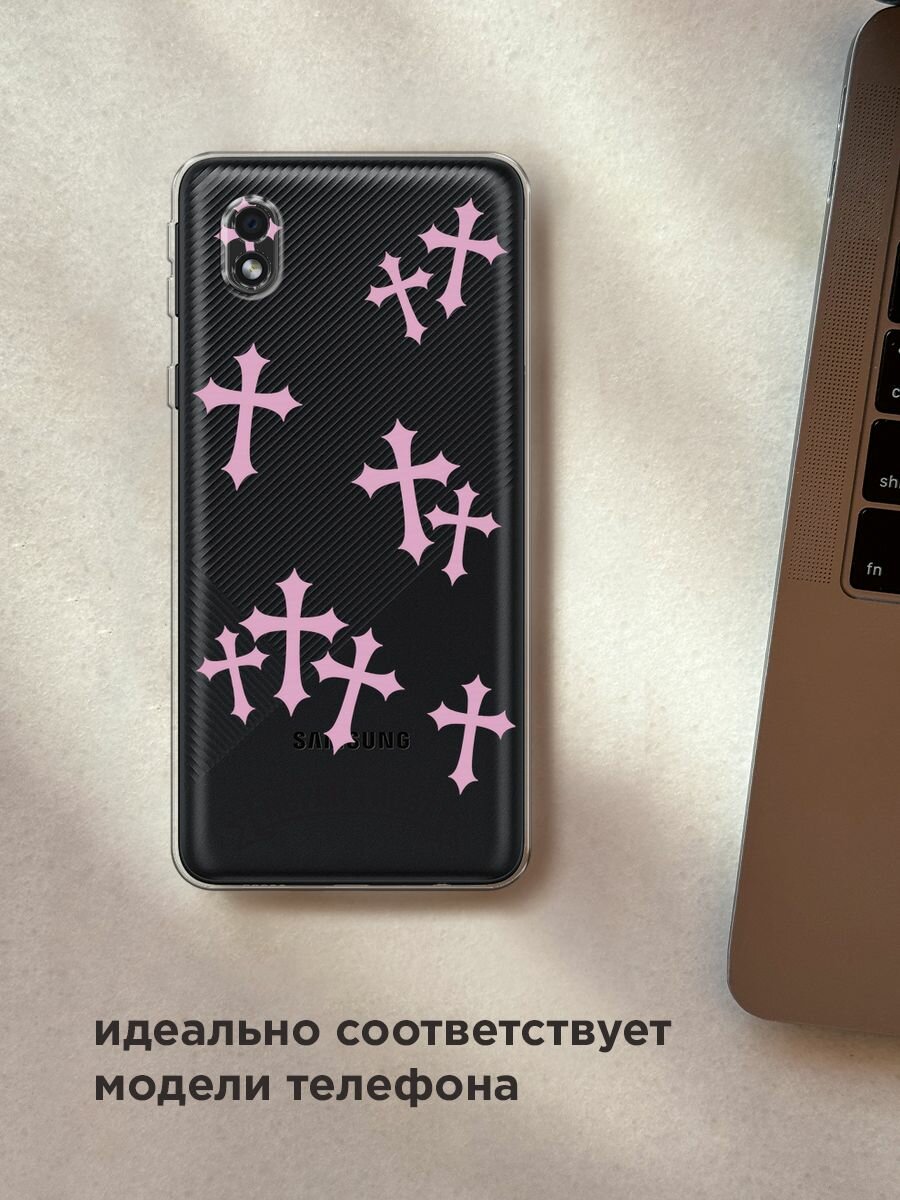 Чехол на Samsung Galaxy A01 Core / Самсунг Галакси А01 Core с принтом "Розовые кресты", прозрачный — фото 1