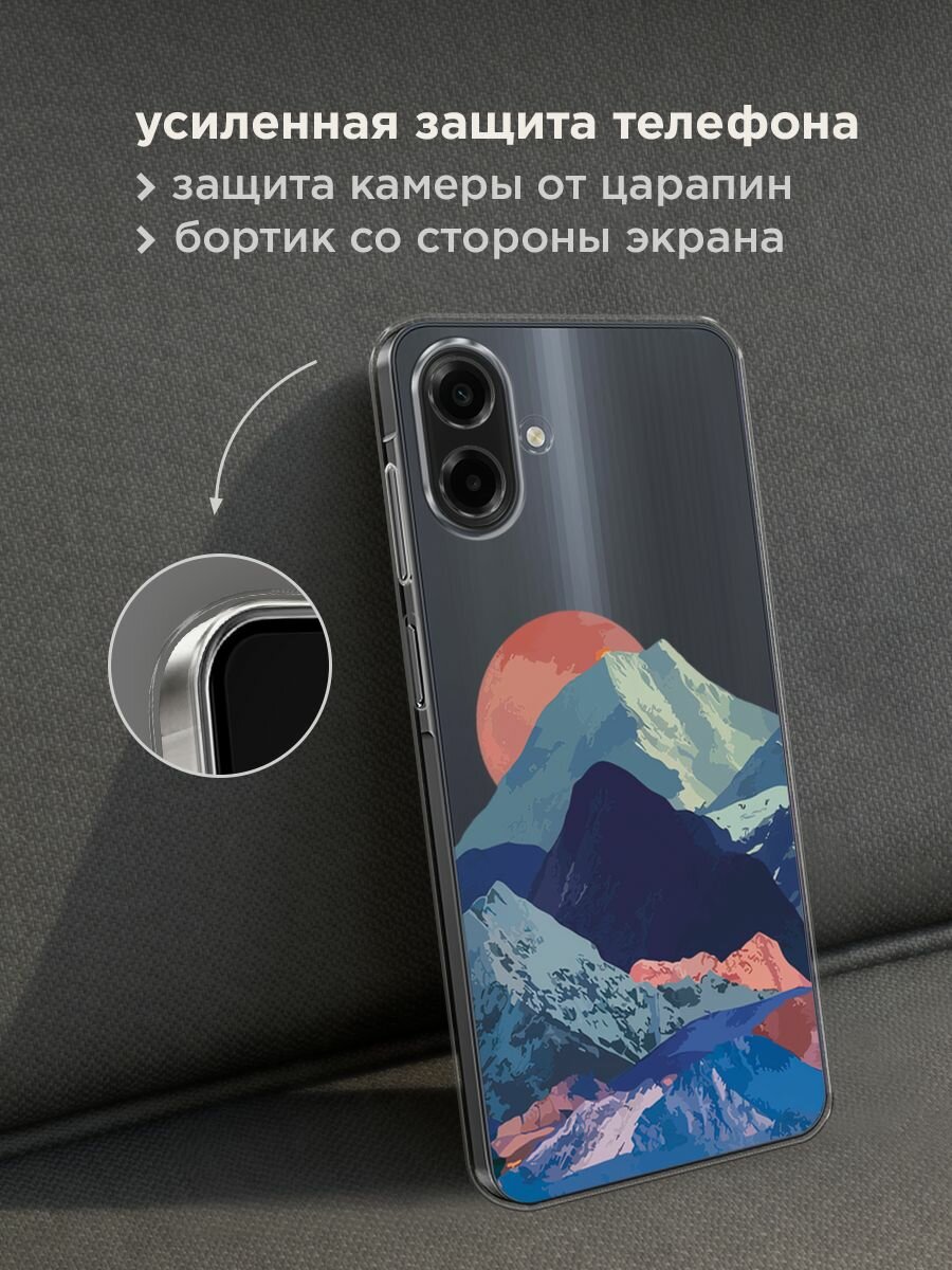Чехол на Samsung Galaxy A07/A08 / Самсунг А07/А08 с принтом "Закат в снежных горах", прозрачный — фото 1