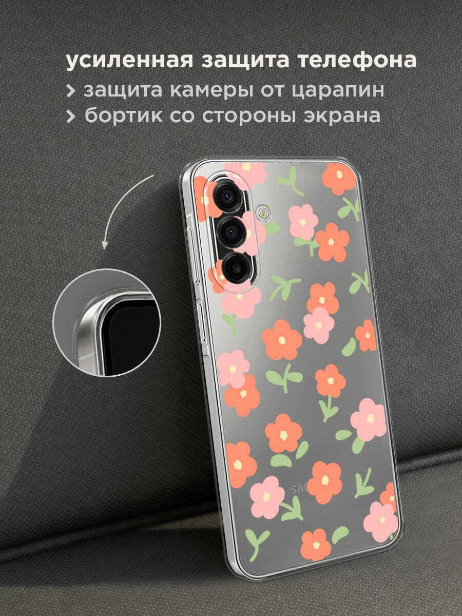 Чехол на Samsung Galaxy A17 / Самсунг А17 с принтом "Красные цветочки рисунок", прозрачный — фото 1