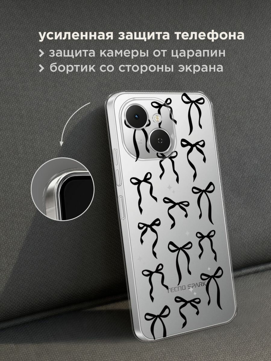 Чехол на Tecno Spark 40C / Текно Спарк 40C с принтом "Black bows", прозрачный — фото 1