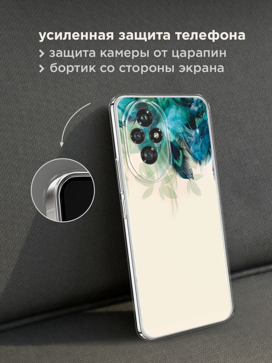 Чехол на Honor 200 / Хонор 200 с принтом Перья голубого цвета — фото 1