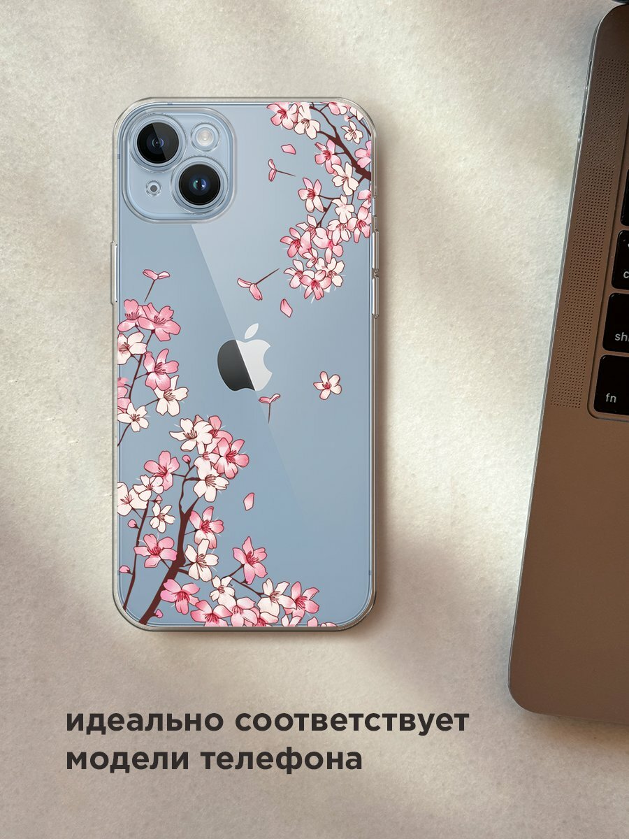 Чехол на Apple iPhone 14 / Айфон 14 с принтом "Ветви сакуры 1", прозрачный — фото 1