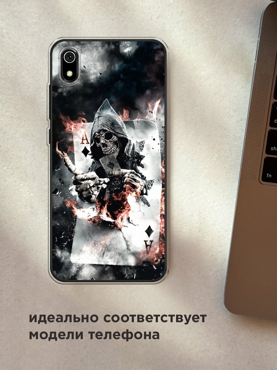 Чехол на Xiaomi Redmi 7A / Сяоми Редми 7А с принтом "Карты черепа в капюшоне" — фото 1