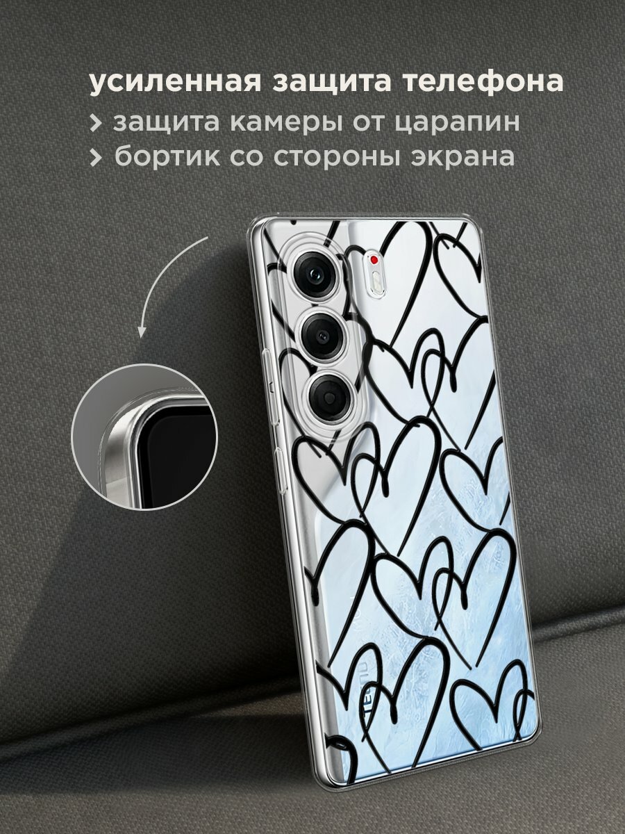 Чехол на Tecno Camon 40 Pro / Текно Камон 40 Про с принтом "Hearts doodle black 1" — фото 1