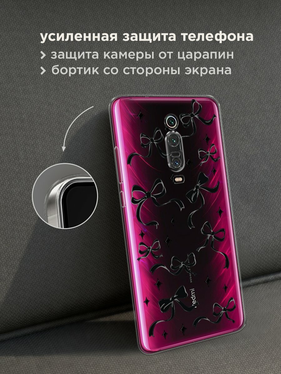 Чехол на Xiaomi Redmi K20/K20 Pro/Mi 9T/9T Pro / Сяоми Редми К20/K20 Pro/Mi 9T/9T Pro с принтом "Милые чёрные бантики 4" — фото 1
