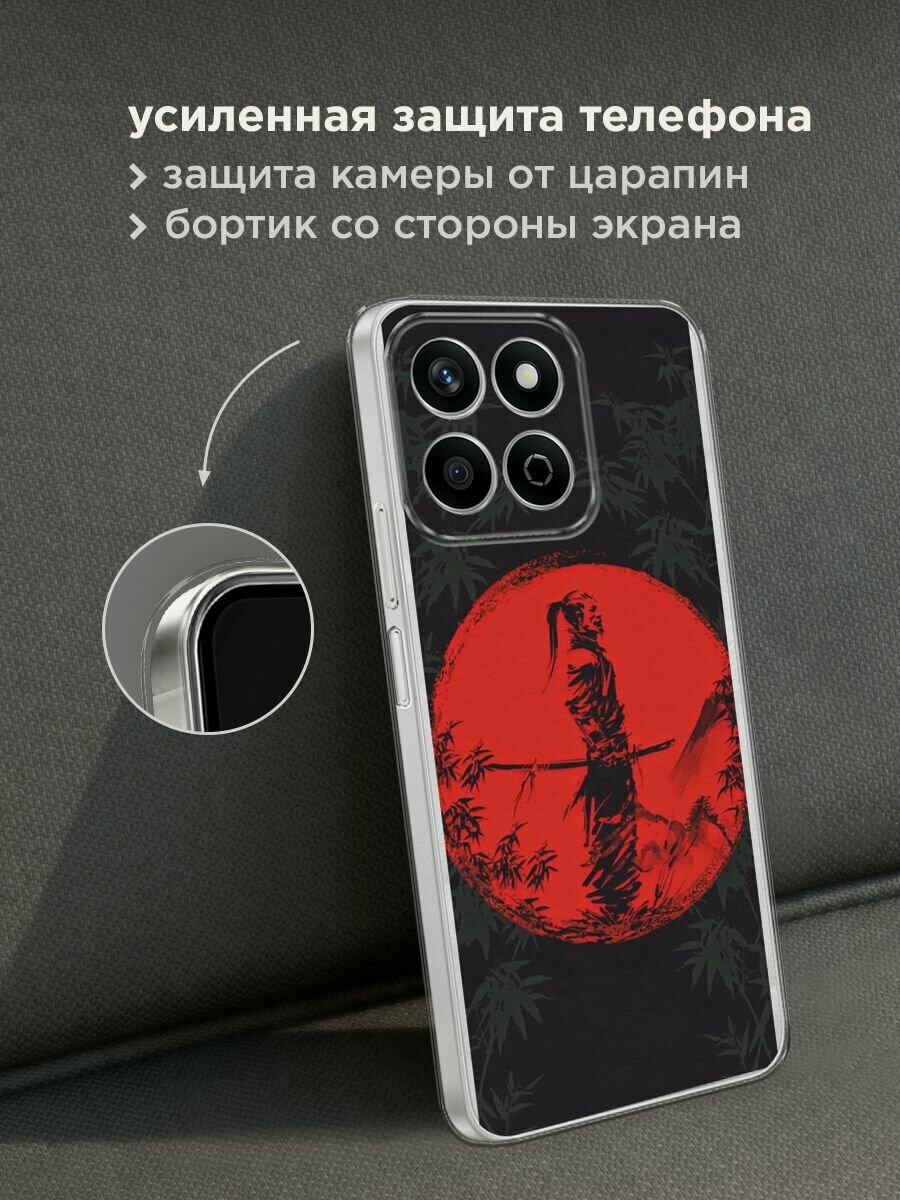 Чехол на Honor X7c / Хонор X7c с принтом "Самурай на красном фоне" — фото 1