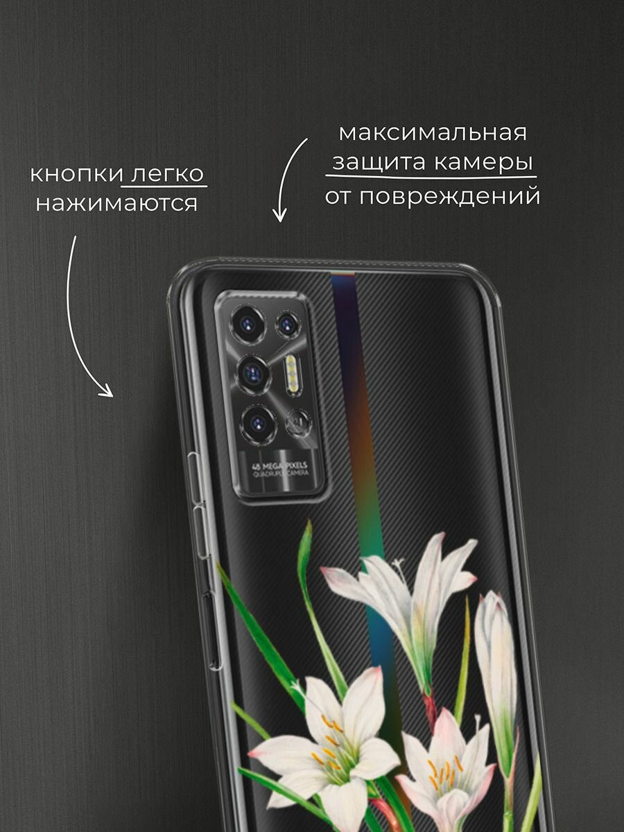 Чехол на Tecno Pova 2 / Текно Пова 2 с принтом "White lily", прозрачный — фото 1