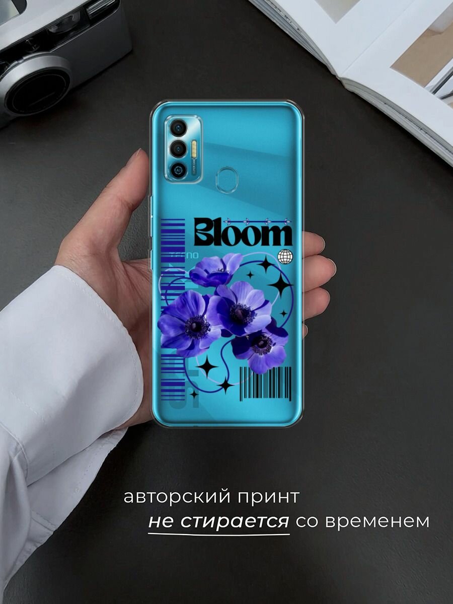 Чехол на Tecno Spark 7 / Техно Спарк 7 с принтом "Завораживающие анемоны", прозрачный — фото 1