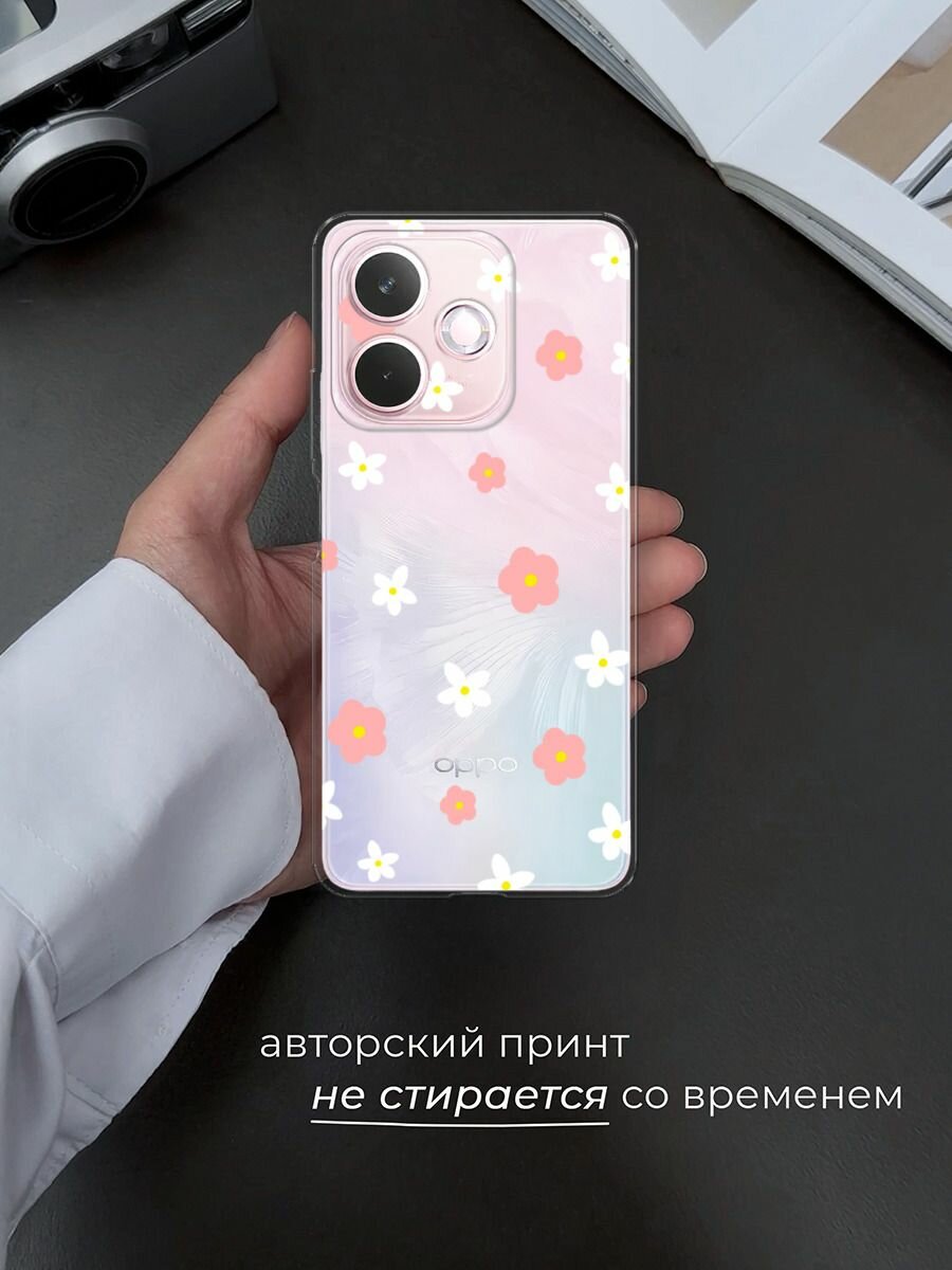 Чехол на Oppo A5 Pro / Оппо А5 Про с принтом "Розовые и белые цветы", прозрачный — фото 1