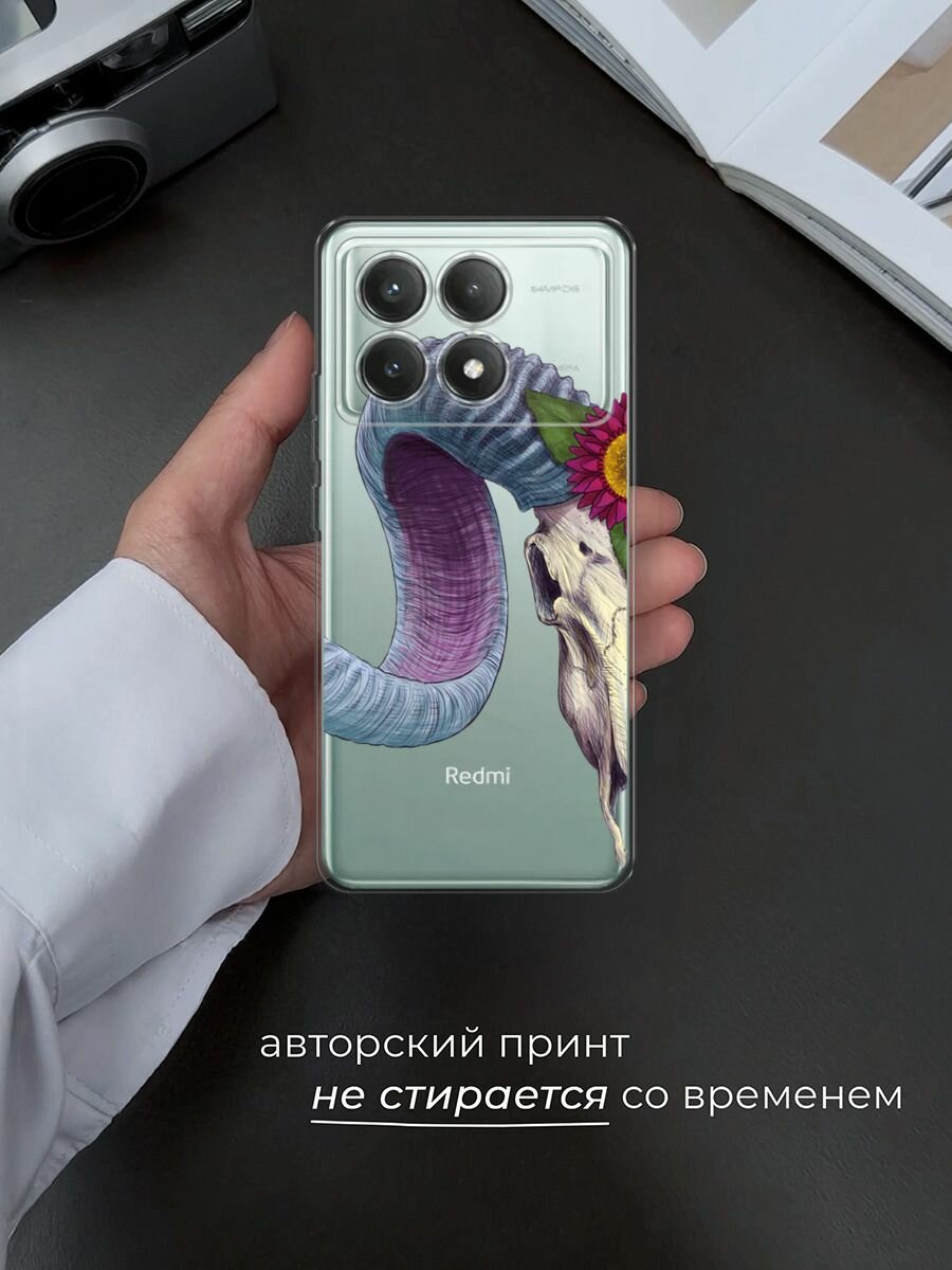 Чехол на Xiaomi Poco X6 PRO 5G / Поко X6 Про 5G с принтом "Мифический череп", прозрачный — фото 1