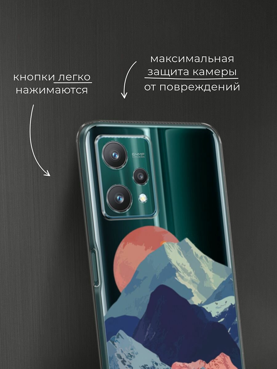 Чехол на Realme 9 5G / Реалми 9 5G с принтом "Закат в снежных горах", прозрачный — фото 1