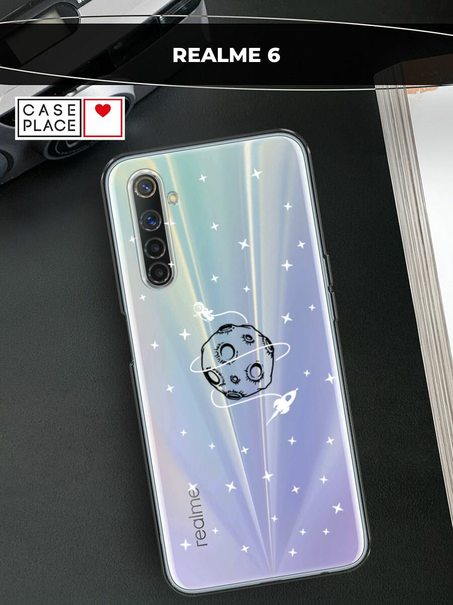 Чехол на Realme 6 / Реалми 6 с принтом "Полет вокруг луны", прозрачный
