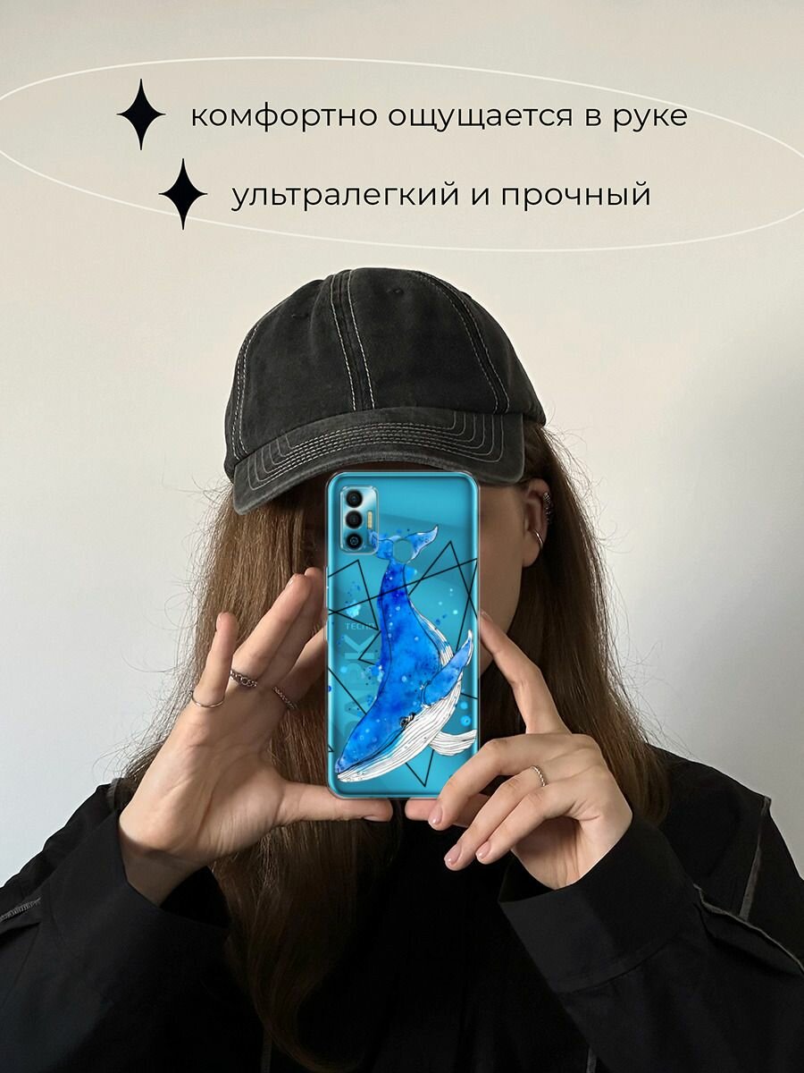 Чехол на Tecno Spark 7 / Техно Спарк 7 с принтом "Кит графика", прозрачный — фото 1