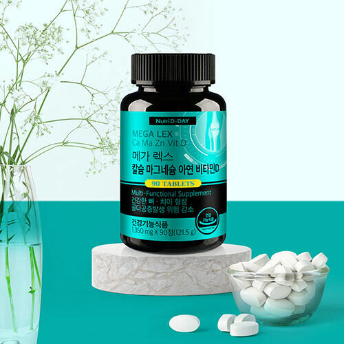 Магний, кальций и витамин Д, NUTRI D DAY MEGA LEX CALCIUM MAGNESIUM ZINC VITAMIN D, 1,350MG*90EA
