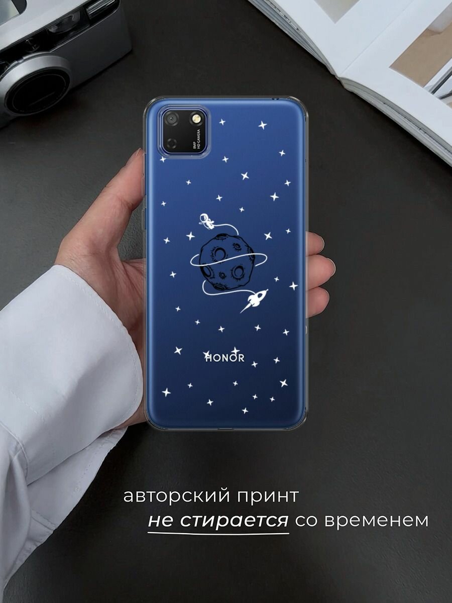Чехол на Honor 9S/Huawei Y5p / Хонор 9S/Хуавей Y5p с принтом "Полет вокруг луны", прозрачный — фото 1